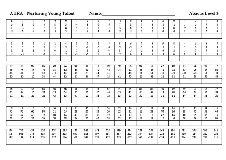 Abacus Level 3 Practice Sheet 6 | PDF