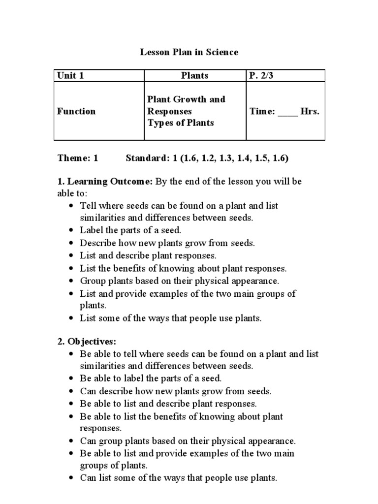 Lesson Plan in Science 2 Unit 1 | PDF | Seed | Seedling
