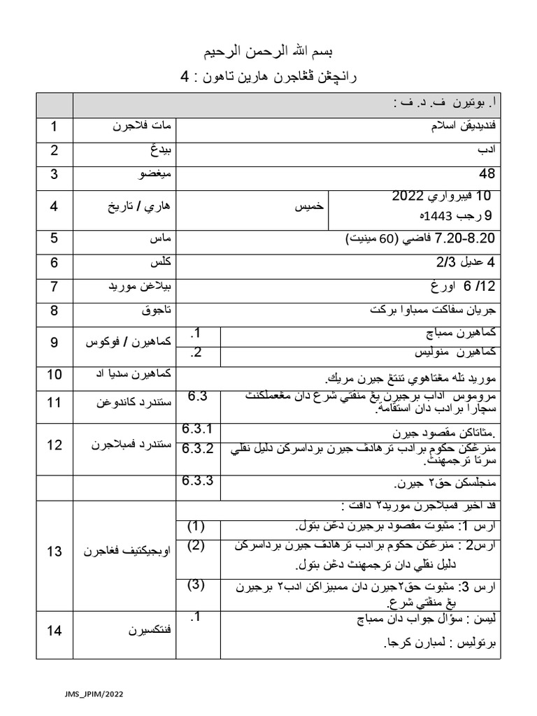 RPH Pendidikan Islam Tahun 4 - 2022 - Ulum | PDF
