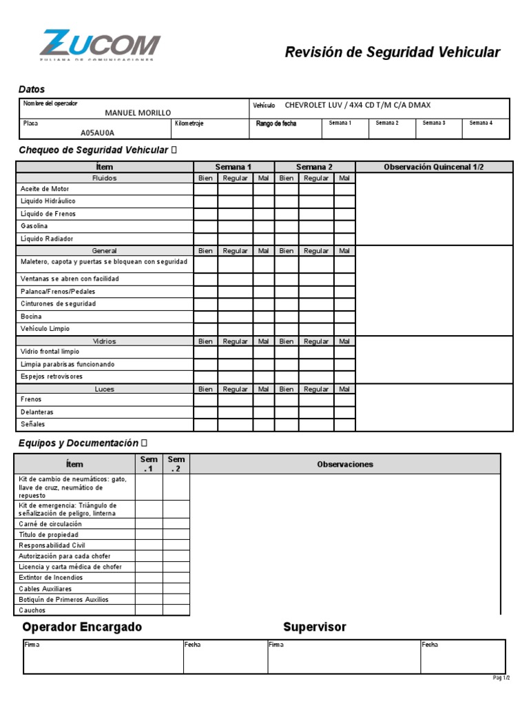 Reporte de Inspección Vehicular DMAX MODELO NUEVO | PDF | Vehículo de ...