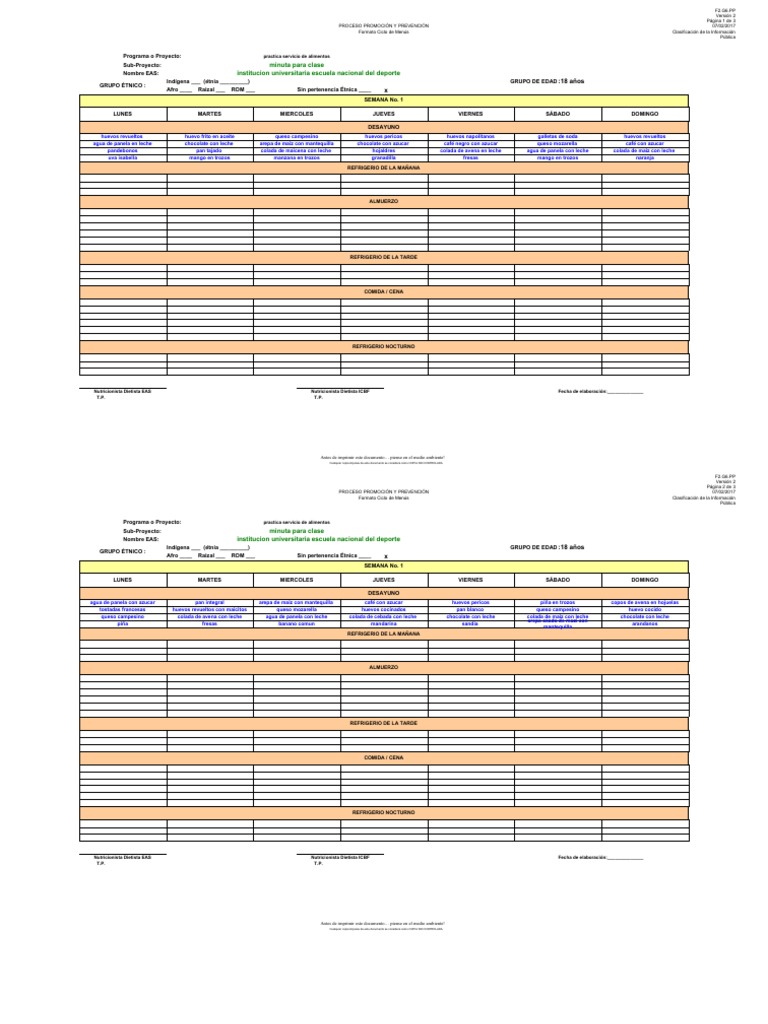 F2.G6.PP Formato Ciclo de Menus v2 | PDF | Nutrición | Dieta y nutrición