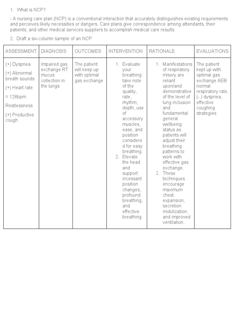 NURSING CARE PLAN ASSIGNMENT | PDF | Breathing | Diseases And Disorders