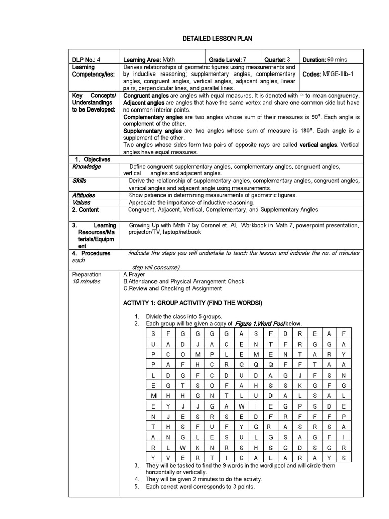 dlp4 Math7q3 | PDF | Angle | Perpendicular