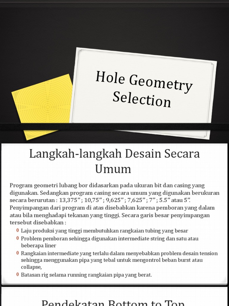 Hole Geometry Selection Casing Setting Depth Selection | PDF