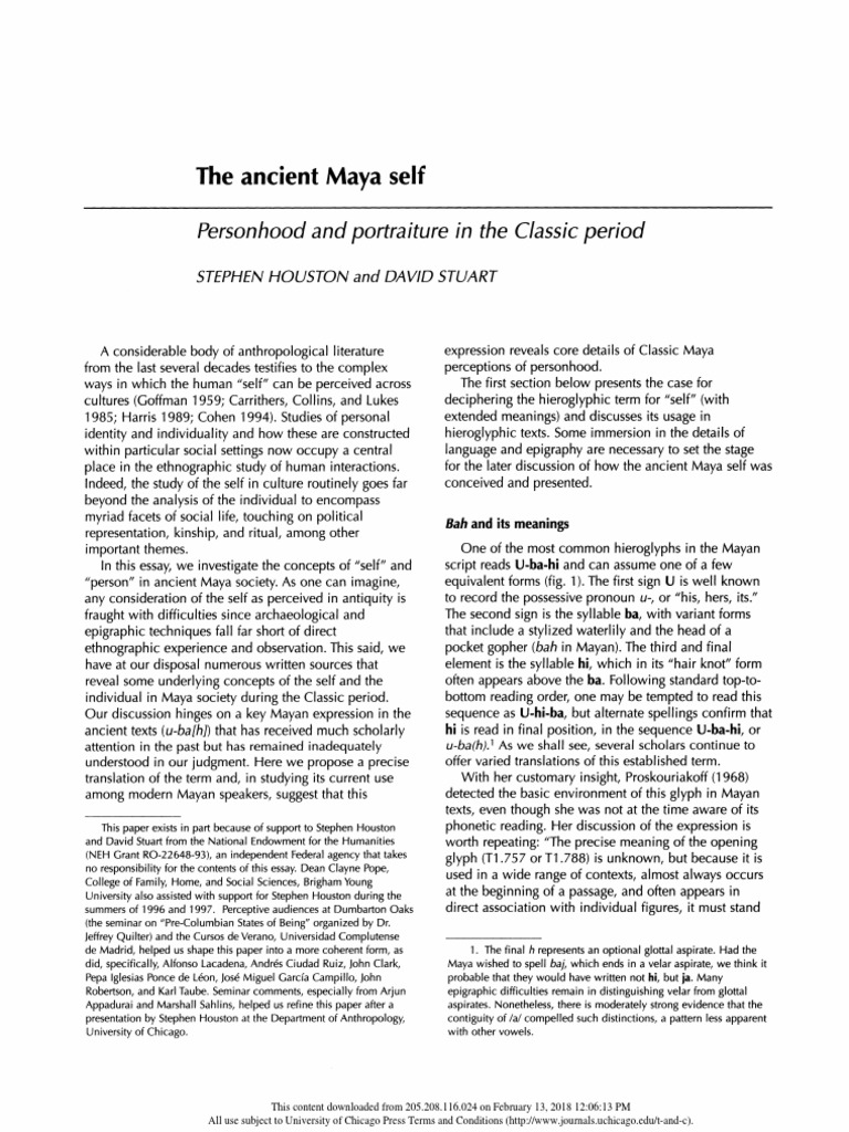 The Ancient Maya Self: Person Hood and Portraiture in The Classic ...