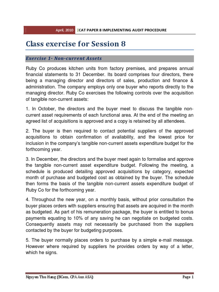Day 8 - Class Exercise | PDF | Cheque | Audit
