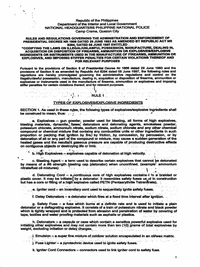 RR Governing The Admin Enforcement of PD 1866 As Amended by RA 8294 | PDF
