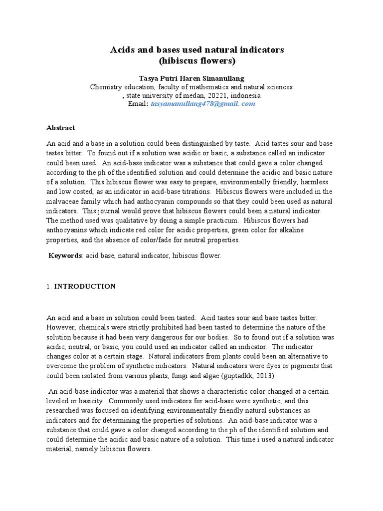Acids and Bases Used Natural Indicators (Hibiscus Flowers) | PDF | Ph ...