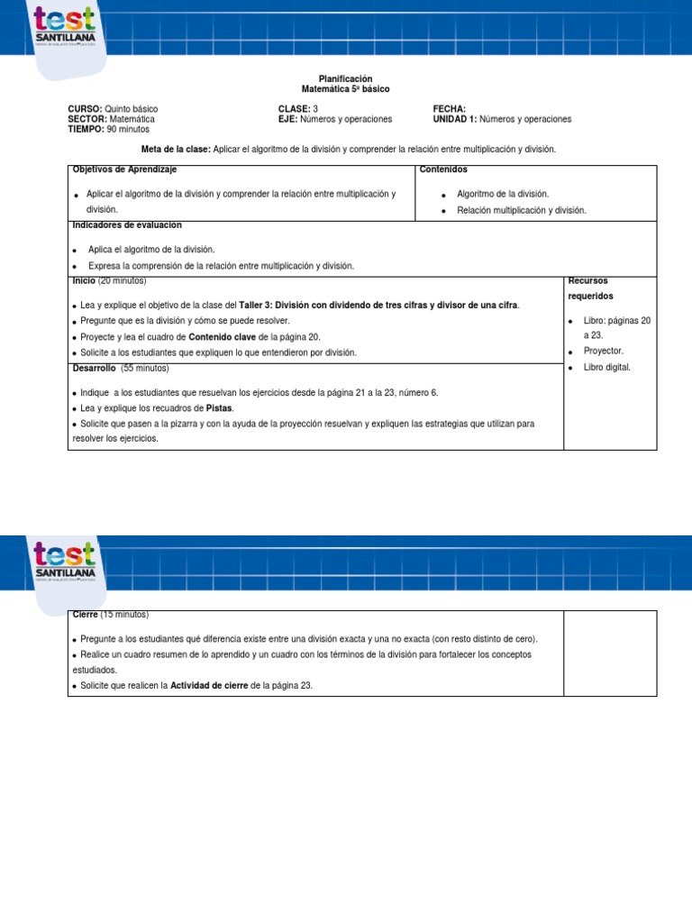 Clase3 Santillana 5to Matematica | PDF | División (Matemáticas) | Matemáticas