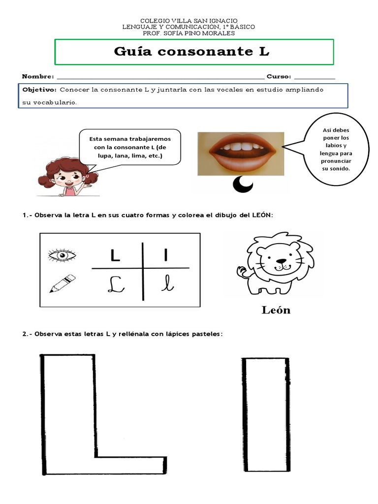 Guía de la consonante L para 1° básico | PDF
