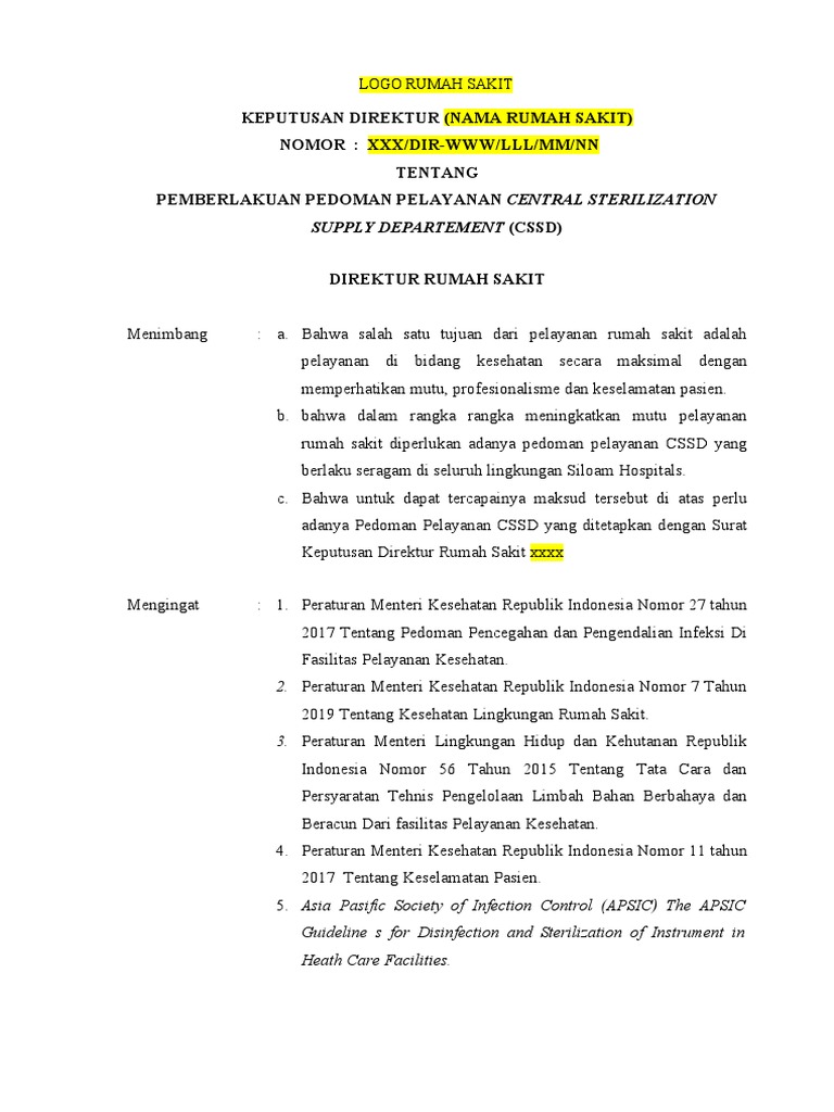 PED-SHG-CSSD-002 Pedoman Pelayanan CSSD - Rev02 - 09122021 | PDF