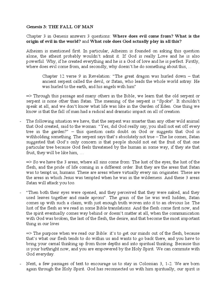 Genesis 3: The Fall of Man Origin of Evil in The World? and What Role ...