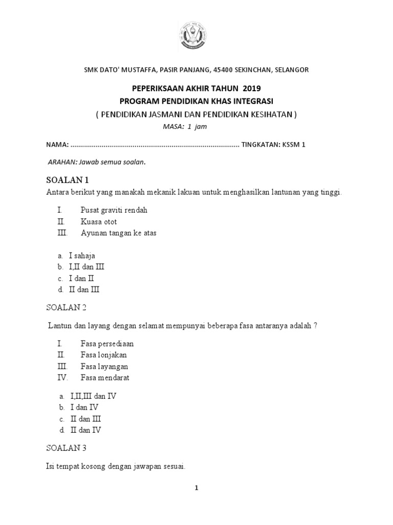 Soalan PJK Akhir Tahun | PDF