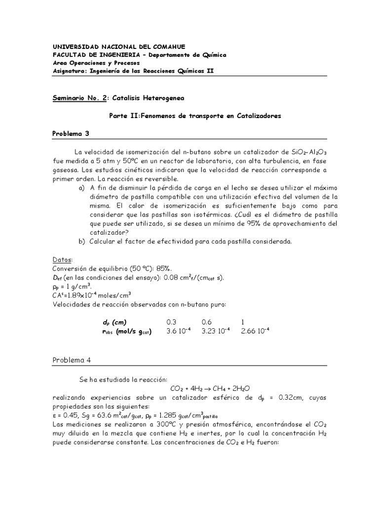 Seminario II - Catálisis Heterogénea (Parte 2) | PDF | Catálisis ...