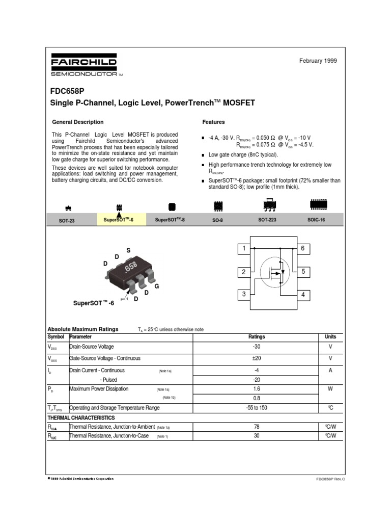 FDC 658 P | PDF | Field Effect Transistor | Mosfet