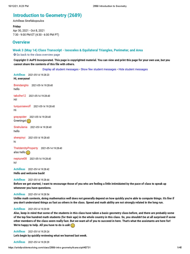 Geometry Week 3 - 2689 Introduction To Geometry | PDF | Triangle | Area