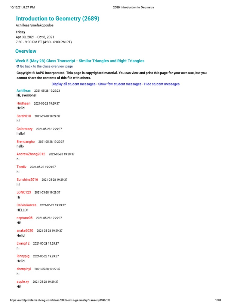 Geometry Week 5 - 2689 Introduction To Geometry | PDF | Triangle | Euclid