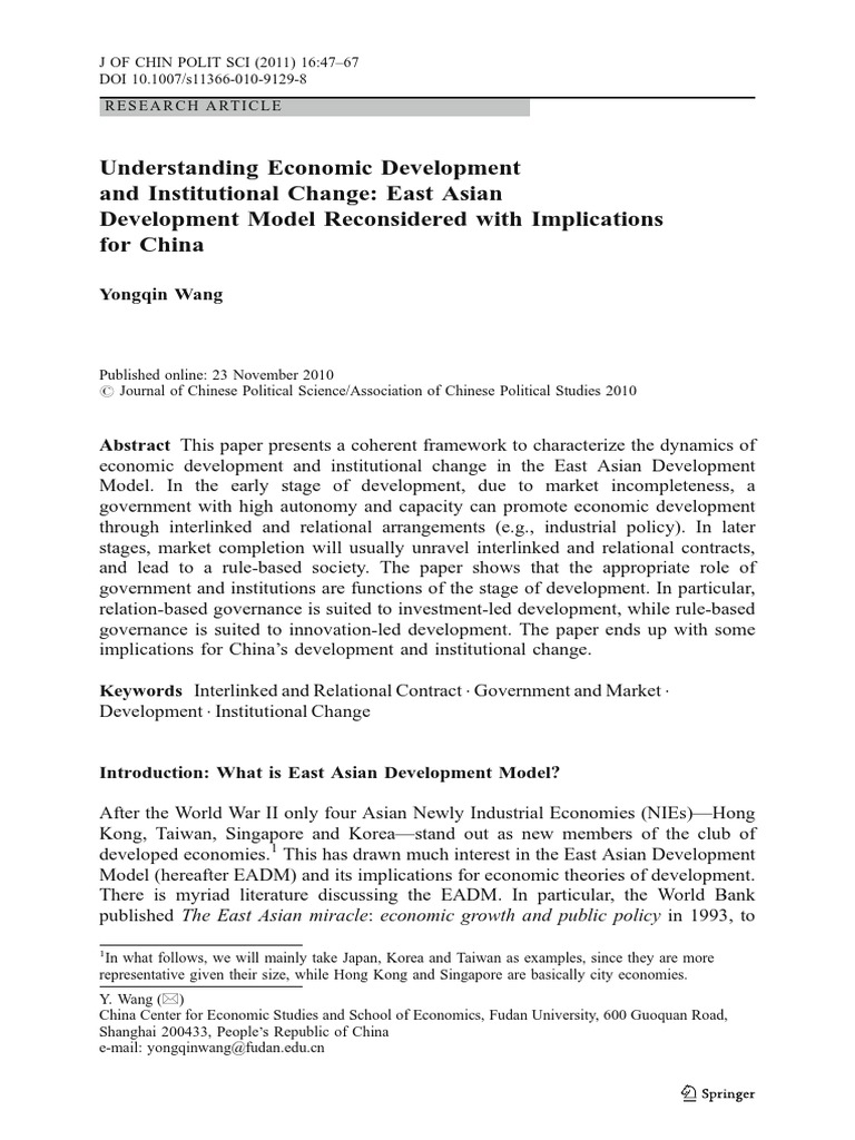 Understanding Economic Development and Institutional Change: East Asian ...