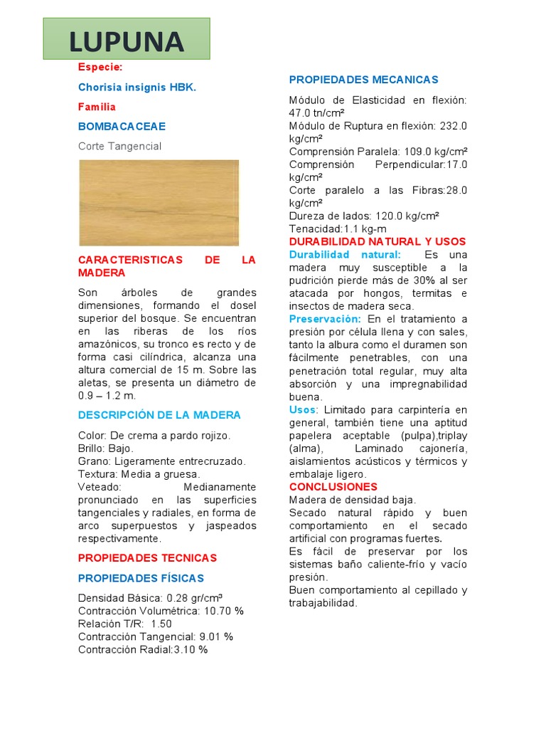 Características y Usos de la Madera Lupuna | PDF | Madera | Naturaleza