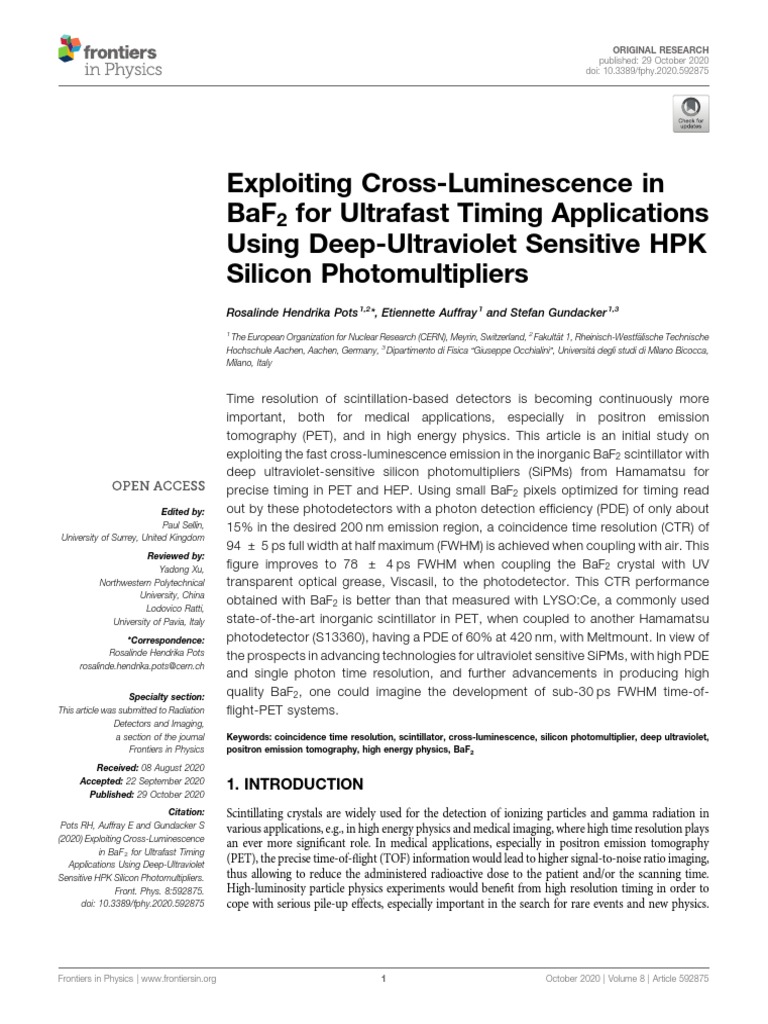 Exploiting Cross-Luminescence in Baf For Ultrafast Timing Applications Using Deep-Ultraviolet ...