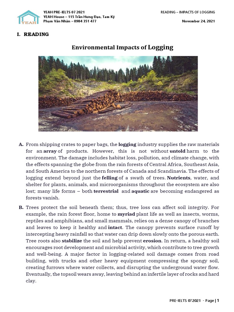 Reading - Impacts of Logging | PDF | Soil | Forests