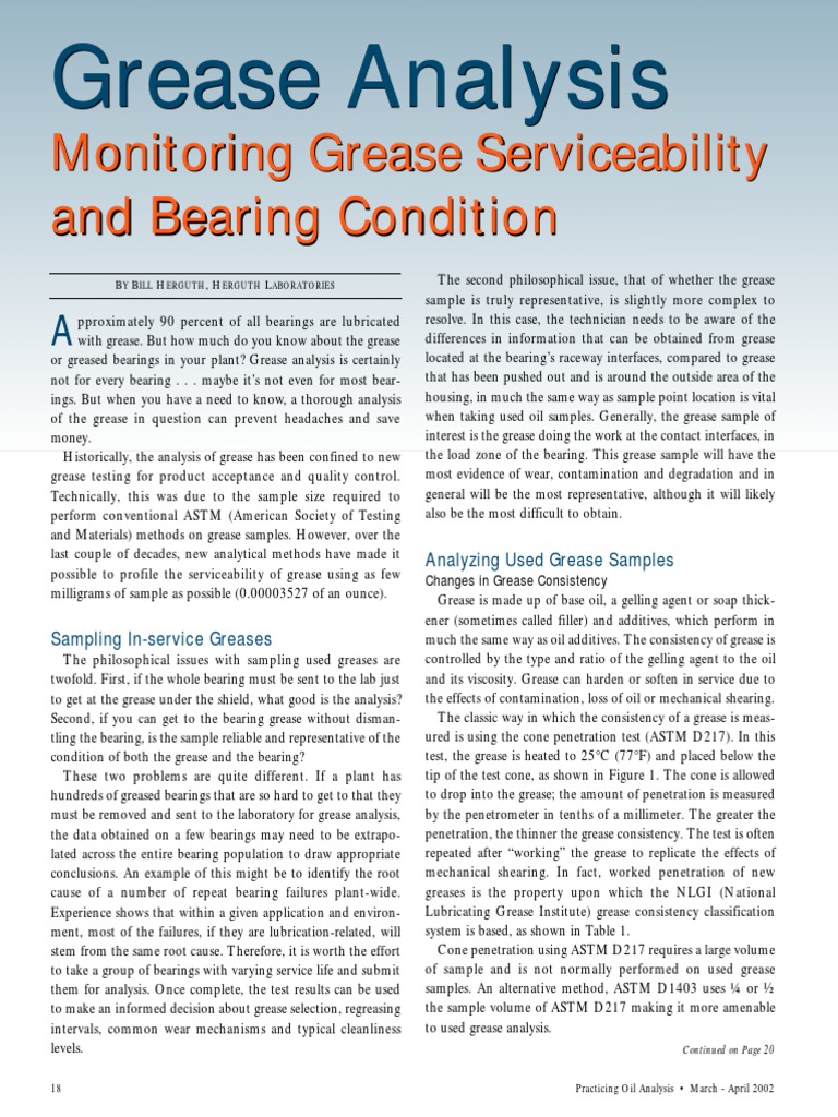 Grease Analysis - Monitoring Grease Serviceability | PDF | Viscosity ...