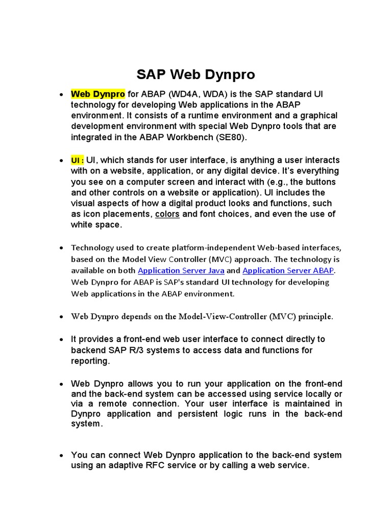 SAP Web Dynpro: Application Server Java Application Server ABAP | PDF ...