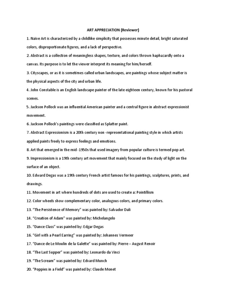 ART APPRECIATION (Reviewer) | PDF | Composition (Visual Arts) | Paintings