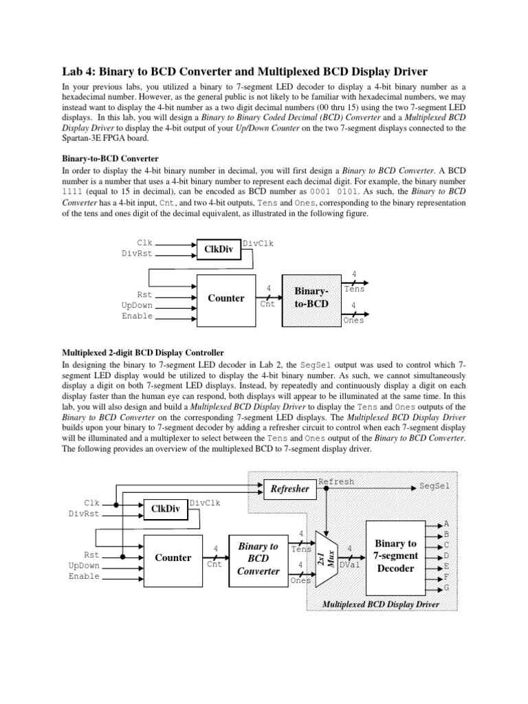 Lab 4: Binary To BCD Converter and Multiplexed BCD Display Driver | PDF | Binary Coded Decimal ...