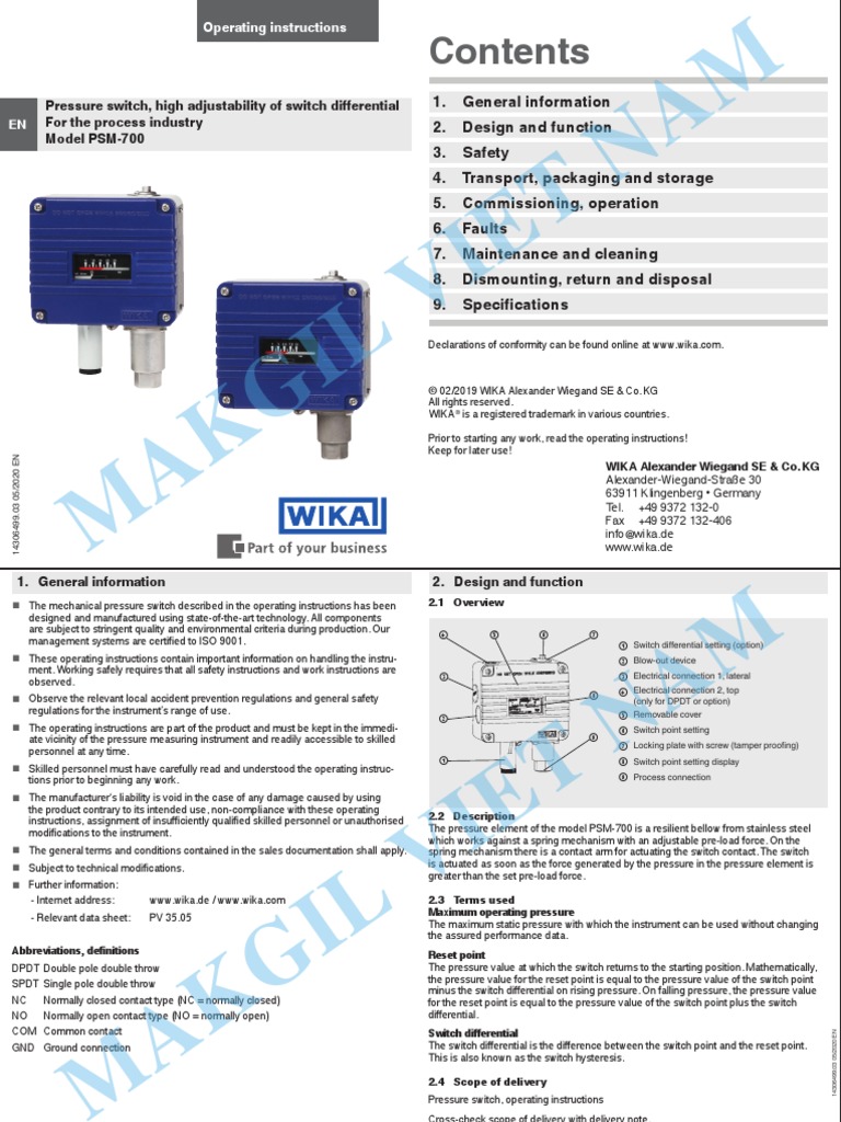Makgil - Operating Instructions Pressure Switches Wika Psm-700 | PDF ...
