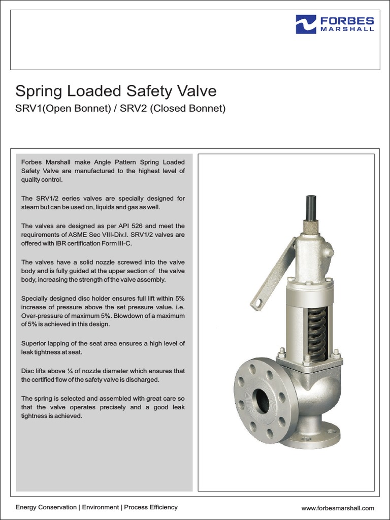 Spring Loaded Safety Valve: SRV1 (Open Bonnet) / SRV2 (Closed Bonnet ...