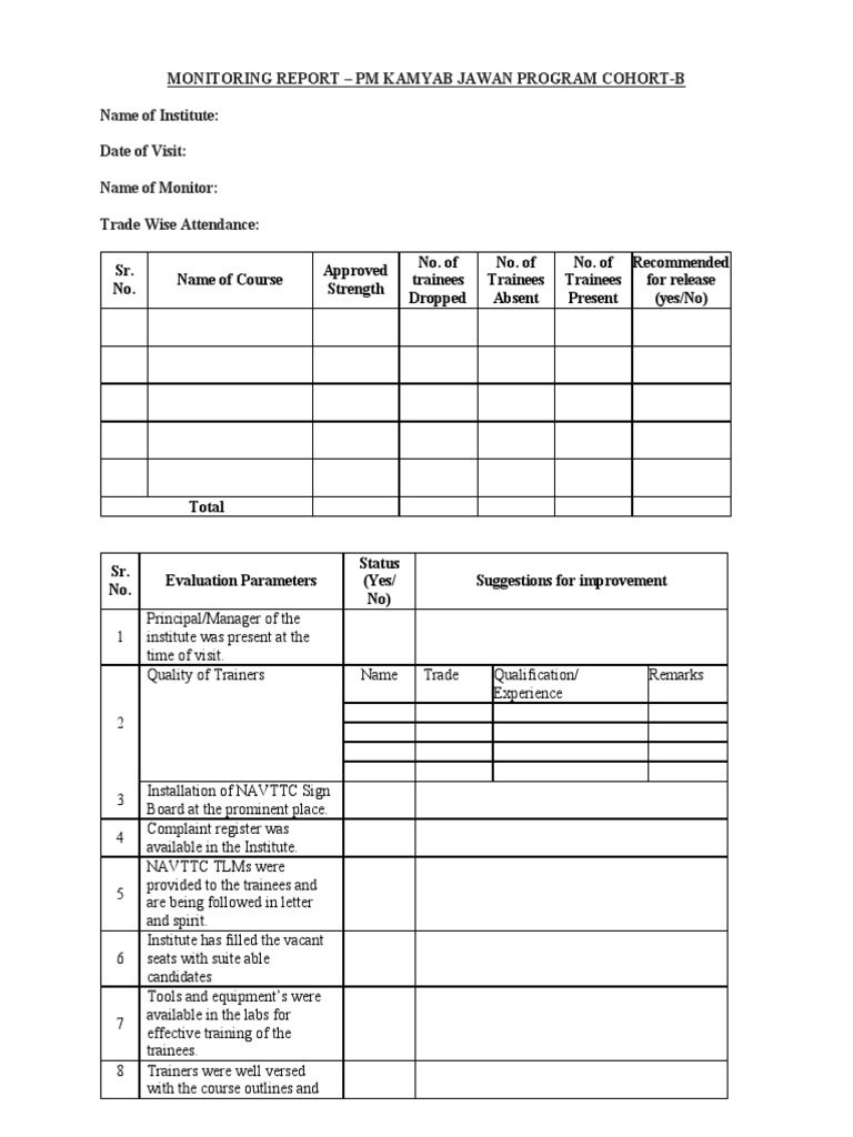 One Page Monitoring Format | PDF