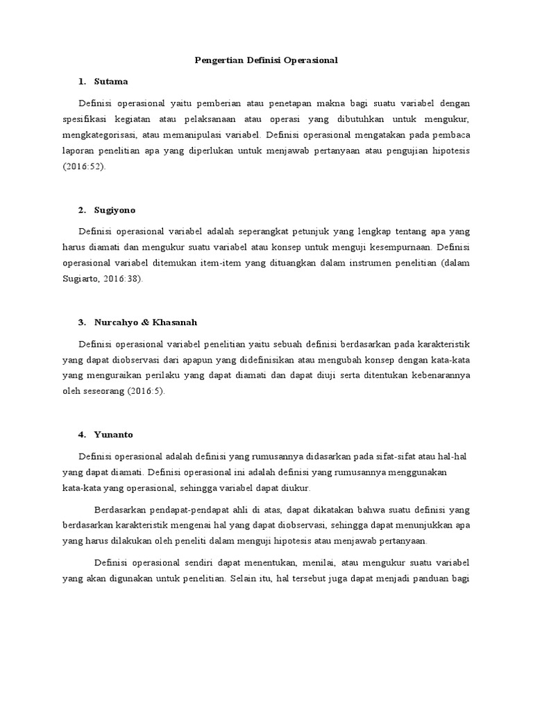 Pengertian Definisi Operasional | PDF