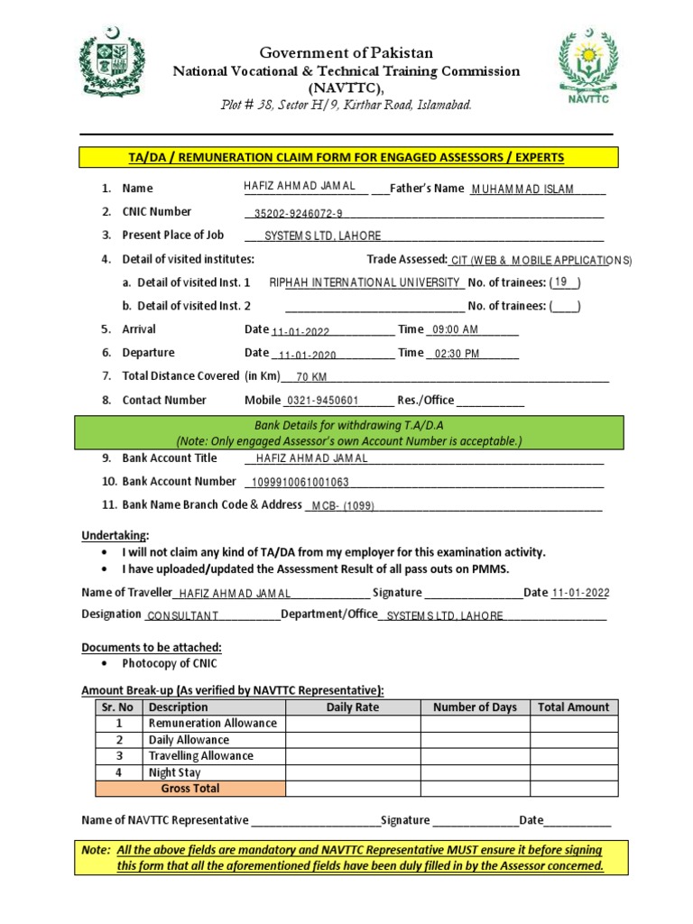 TADA REMUNERATION CLAIM With Breakup (NAVTTC) - 3 | PDF | Business ...