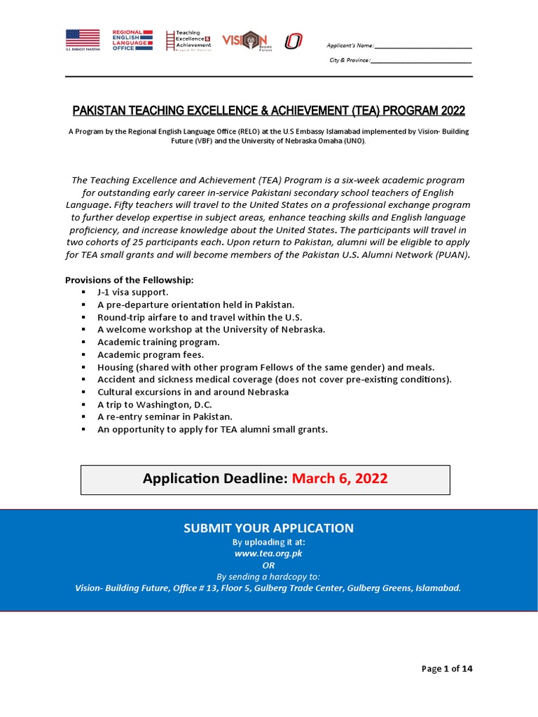 Pakistan Teaching Excellence & Achievement (Tea) Program 2022 | PDF ...