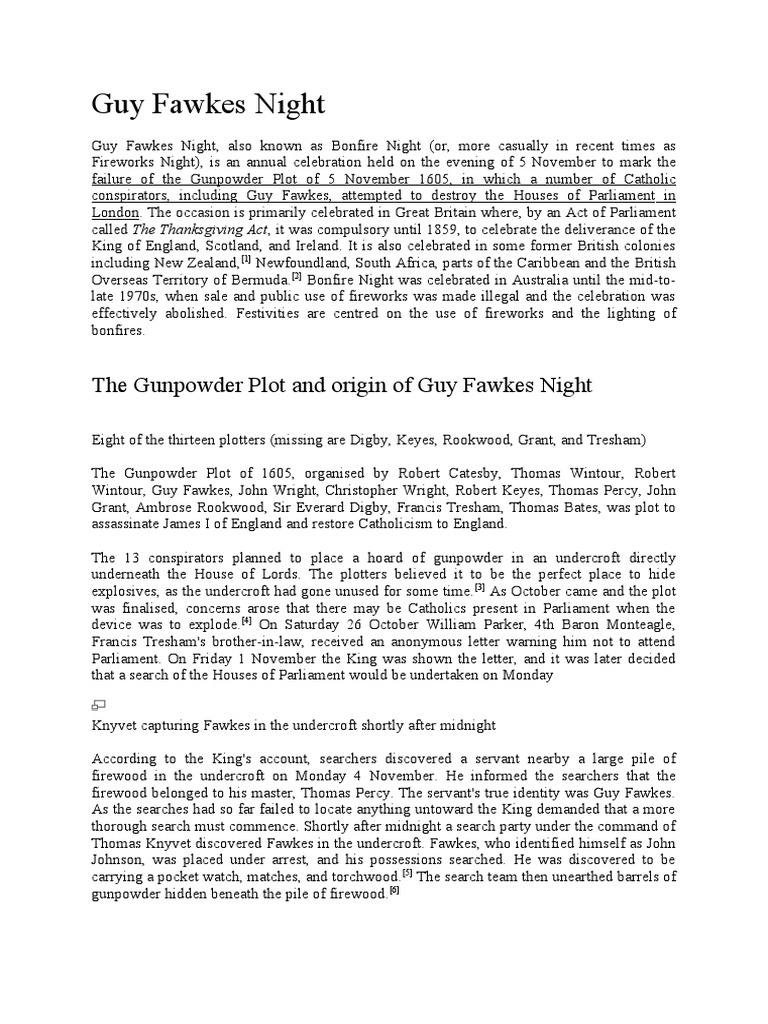 The Gunpowder Plot and Origin of Guy Fawkes Night | PDF | Gunpowder ...