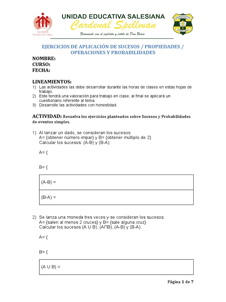 Ejercicios Sucesos Probabilidad JG | PDF | Probabilidad | Probabilidades y estadísticas