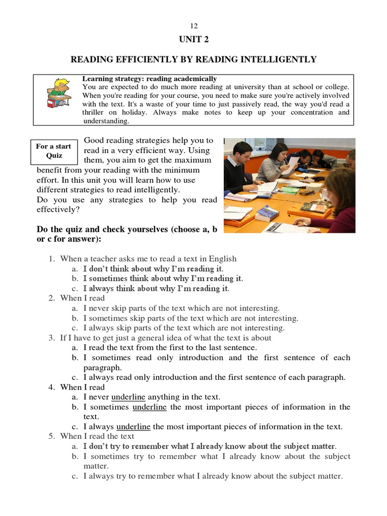 Unit 2 Reading Efficiently by Reading Intelligently: Learning Strategy ...