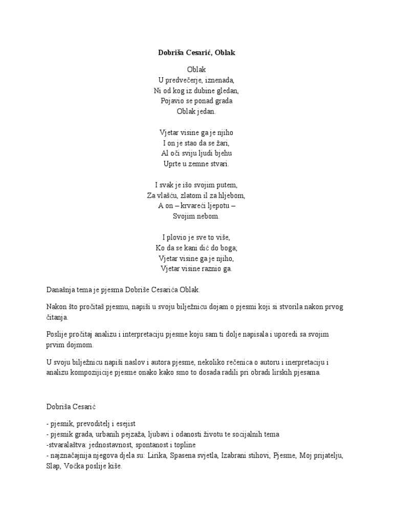 Dobriša Cesarić, Oblak | PDF