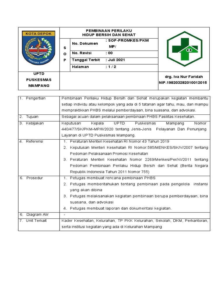 Panduan Pembinaan PHBS Puskesmas Mampang | PDF | Pengembangan Diri | Kesehatan Holistik