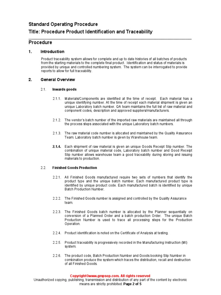 QMS 075 Procedure For Product Identification and Traceability Sample ...