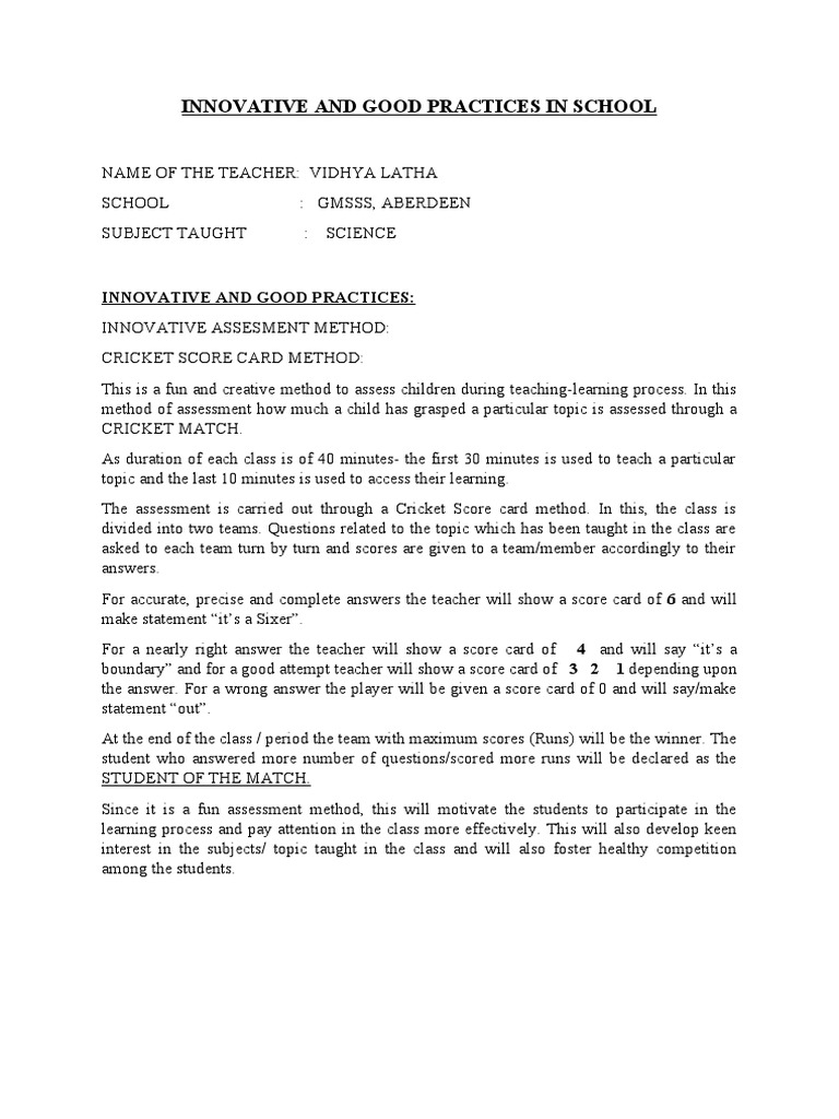 Innovative and Good Practices in School | PDF | Flashcard | Learning