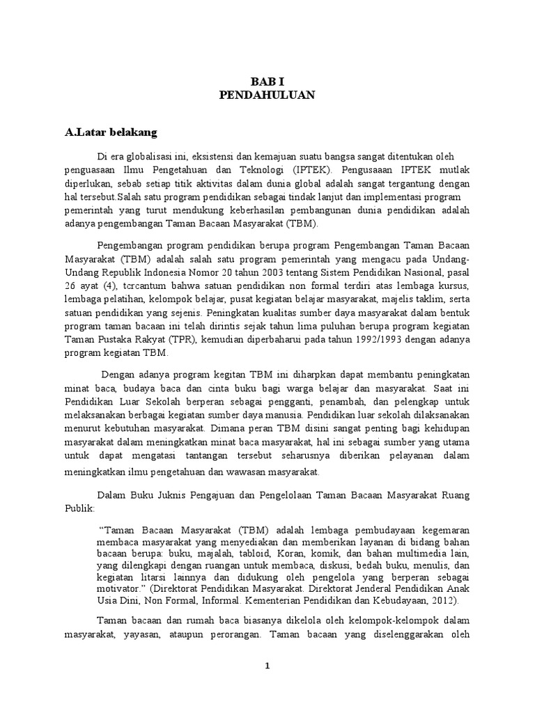 BAB I Sampai BAB IV TMAN BACAAN MASYARAKAT | PDF