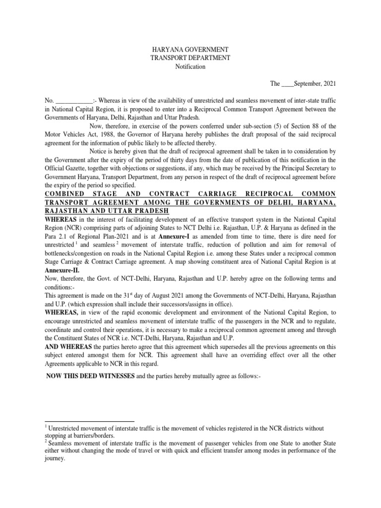 Stage and Contract Carriage Reciprocal Agreement (NCR) (English) | PDF