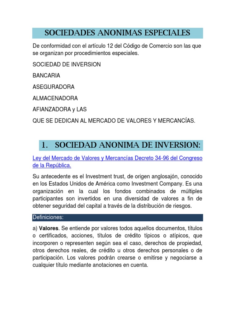 Sociedades Anonimas Especiales | PDF | Seguro | Bancos
