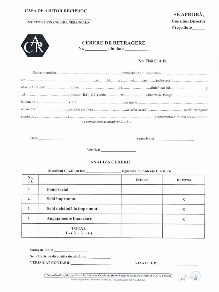 Cerere de Retragere | PDF