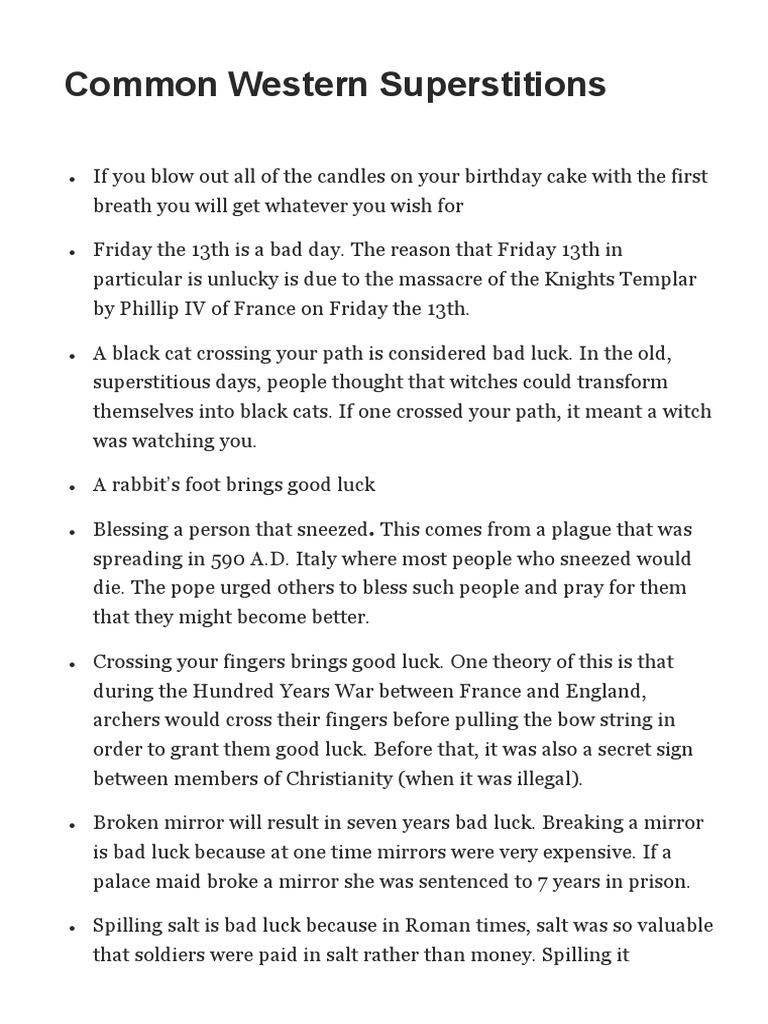 Common Western Superstitions Explained | PDF | Luck | Bride