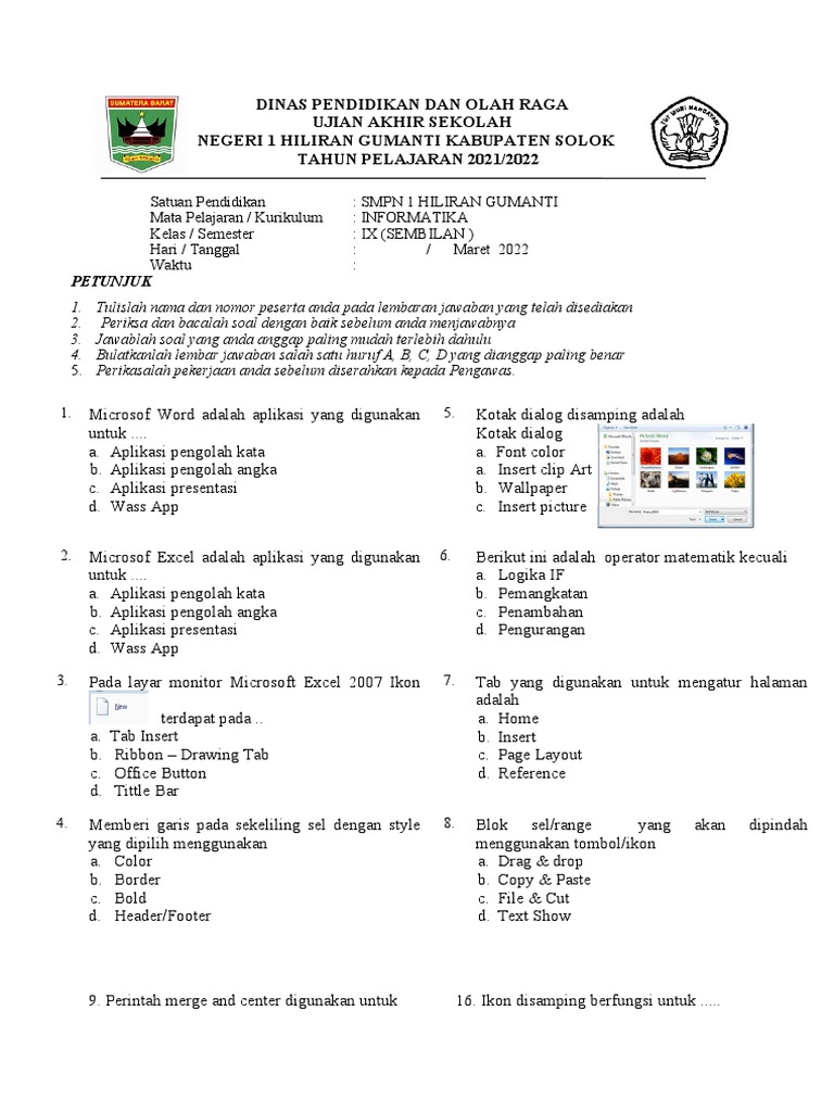 Soal Uas Tik 2022 | PDF