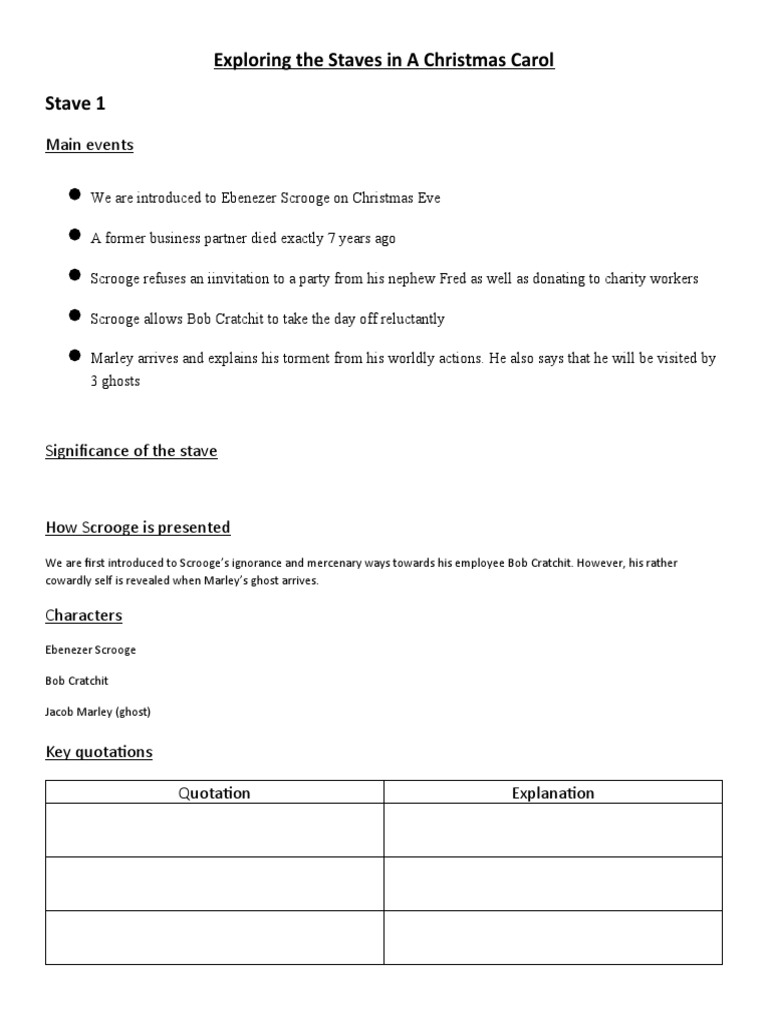 Exploring The Staves in A Christmas Carol Stave 1: Main Events | PDF ...