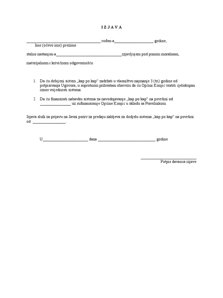 Izjava Za Kap Po Kap 1 | PDF